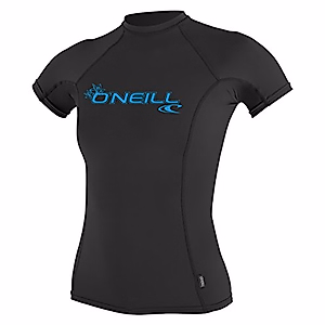O'Neill Wetsuits Women's O'Neill Basic Skins UPF 50+ Short Sleeve Rash Guard, Black, Small
