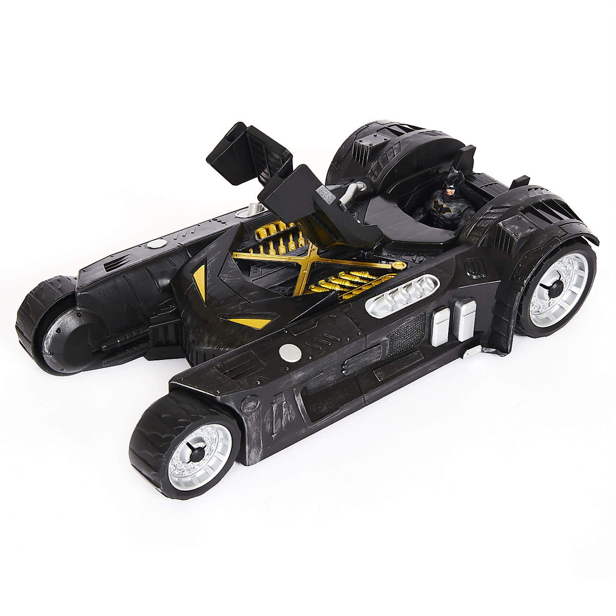 BATMAN 4-inch Action Figure with Batmobile and Batboat 2-in-1 Transforming Vehicle (DC FanDome Exclusive), Black