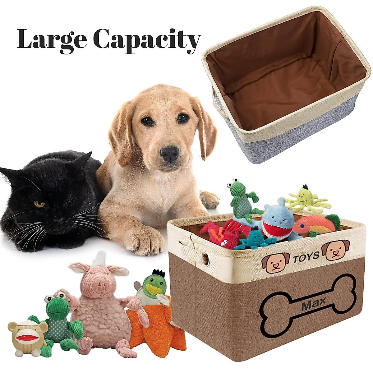 JCYIF Personalized Dog Toy Basket Custom Dog Toy Box with Pet's Name Dog Storage Organizer Collapsible Cute Basket with Handles-Dog