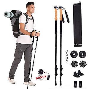 Nordic Walking Stick Adjustable Locks Expandable to 54" Lightweight Trekking Hiking Poles 10 Replacement Tips