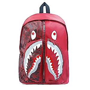 FJyuanqi School & Travel Backpack Laptop Backpack for Boys & Girls with Adjustable Strap Casual Daypack Hiking Bag 15 Inch - (Red Shark)