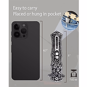 SELUCREH Folding Knife Stainless Steel Blade with 3D Retro Embossed Pattern, Pocket Clip for Men,Sharp Camping Survival Hiking Knives (Sword Type)