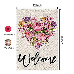 CROWNED BEAUTY Spring Garden Flag Floral Welcome 12×18 Inch Double Sided Outside Purple Flowers Heart Vertical Holiday Yard Decor