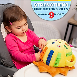 Buckle Toys - Benny Lion - Toddler Plush Activity Toy Stuffed Animal - Great for Homeschool or Preschool - Fine Motor Skill and Cognitive Skill Development - Zipper Storage