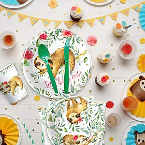 APOWBLS Sloth Birthday Party Supplies Girl, Sloth Party Decorations Tableware For Baby Shower Birthday, Paper Plate, Napkin, Fork, Tablecloth, Jungle Animal Sloth Party Supplies Dinnerware | Serve 24