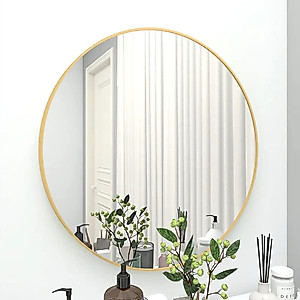 AULESET 48" Round Mirror, Gold Large Circle Wall Mirror Decor for Bedroom, Washrooms, Living Rooms & Entryway