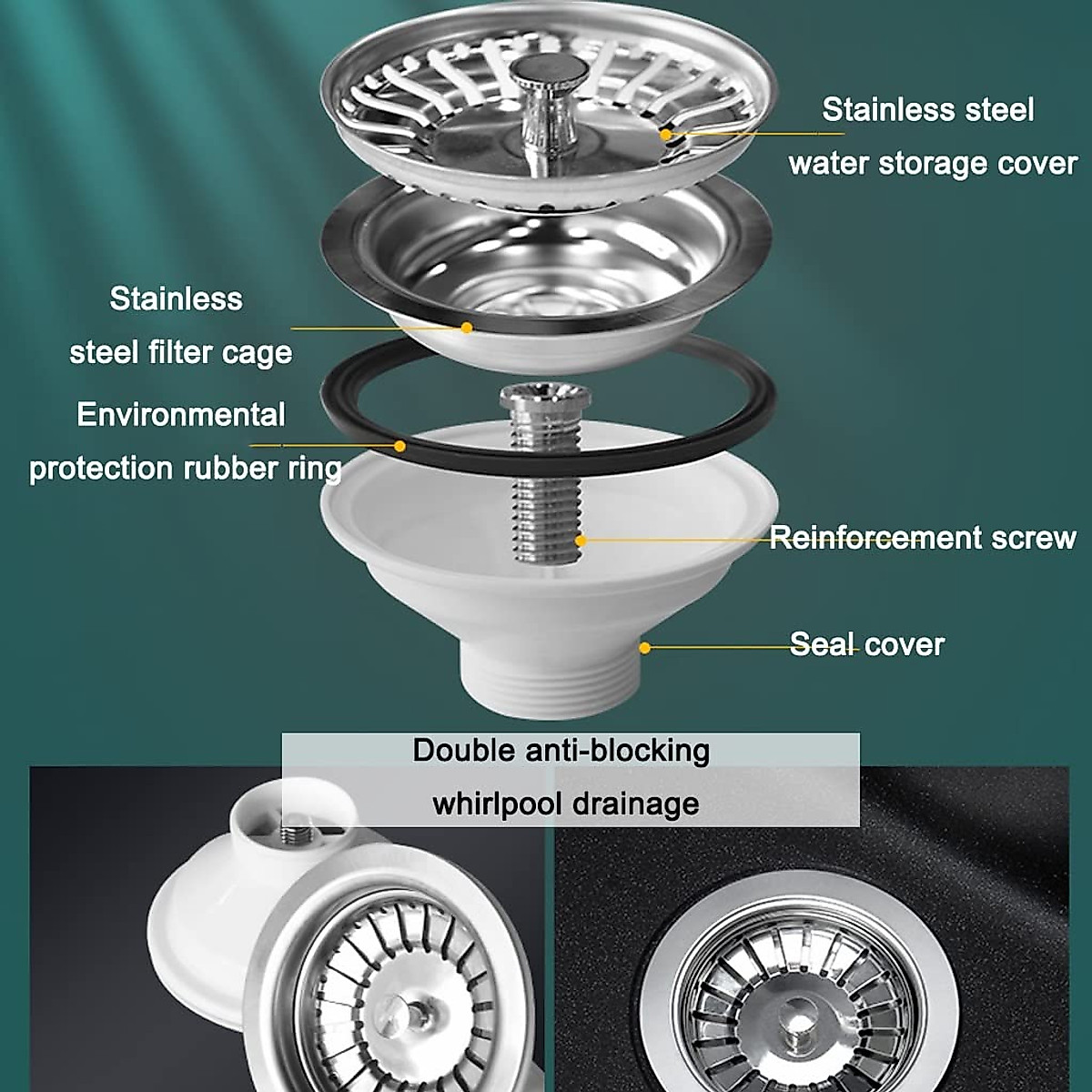 Kitchen Sinks Sinks for Kitchens Corner Quartz Stone Double- Bath Under- Counter Kitchen Sink, Kitchen Sink, Drain Corner, Shaped Sink, Kitchen Sink with Rounded Corners, Suitable for Restaurants, Ki