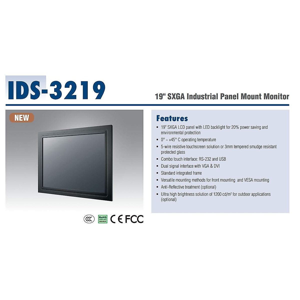 (DMC Taiwan) 19 inches SXGA 350 cd/m2 LED Panel Mount Monitor