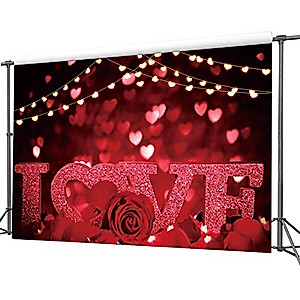 CHAIYA 7x5ft Valentine's Day Backdrops Love Heart Backdrop for Photography Rose Flower Party Decoration for Wedding, Valentine, Mother's Day Backdrops CY-101…
