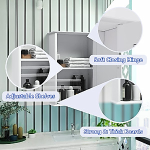 R RUISHENG Bathroom Medicine Cabinet with Mirror Wall Mounted Bathroom Cabinet with Adjustable Shelf Wooden Storage Cabinet for Bathroom Toilet Home Laundry Room Kitchen White