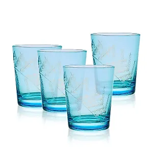 Fitz and Floyd Wildflower Set of 4 Double Old Fashioned Rocks Whiskey Glass, 12 Ounce, Blue
