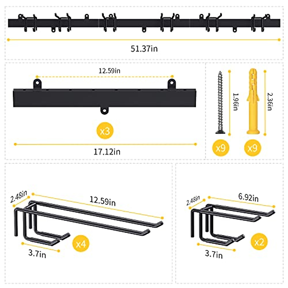Venkuber Garage Storage, Garden Tool Organizers Wall Mount Broom Holder Shovel Hanger Heavy Duty Shelving Rack Hanging Hooks Power Tool Organization for Yard Shed Basement