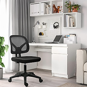 V&LX Armless Swivel Mesh Office Chair Height Adjustable with Lumber Support for Small Spaces, Black