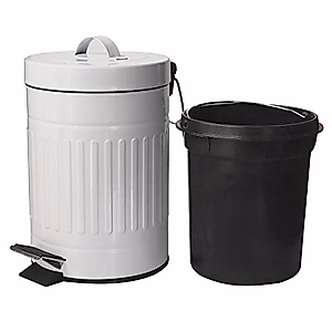OCTMUSTARD Mini Metal Pedal Bin, Round Step Pet Trash with Lid and Handle, Small Garbage Can Wastebasket for Narrow Spaces at Home, Car or Office, 0.8Gal/3L, White 9" X 6.75" X 11.25"