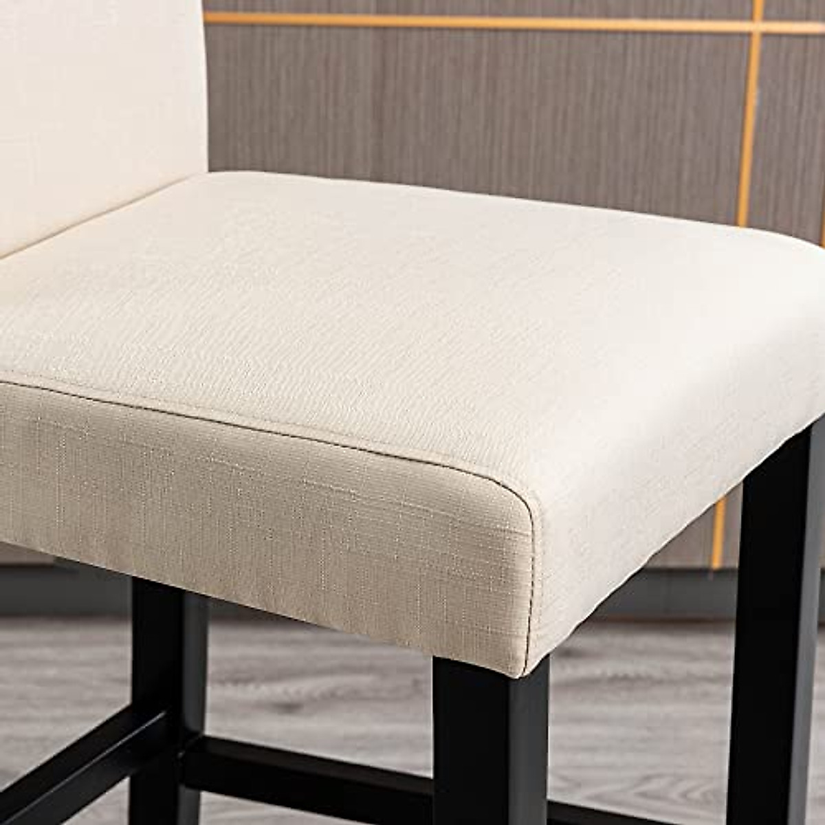 GOTMINSI Classic 24 Inches Counter Height Stools Upholstered Bar Stools with Solid Wood Legs Set of 2(Fabric Beige)