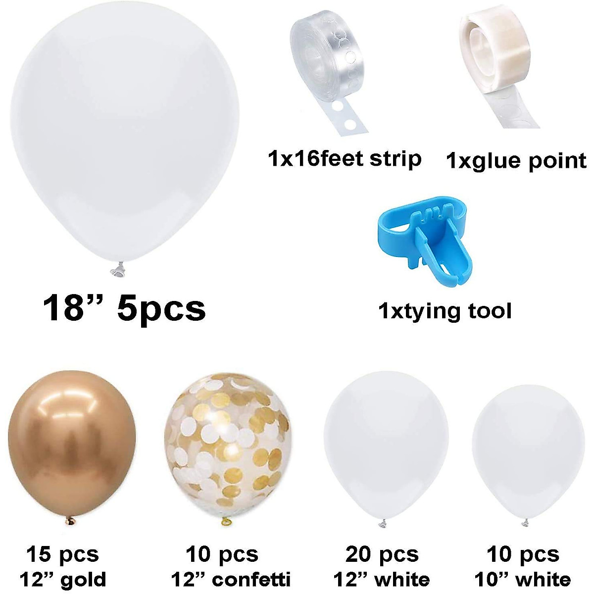 White and Gold Balloon Garland Kit, 60PCS Balloon Garland Including White, Chrome Gold & Confetti Balloons Decorations Backdrop Ideal for Wedding Birthday Baby Shower Bridal Party Decorations