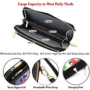 Small Touch Screen Phone Bag for Women, Zipper Crossbody Purse Leather Shoulder Bag RFID Blocking Wallet Handbag(T-Black)
