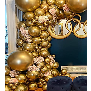 Gold Metallic Chrome Latex Balloon Arch Kit, 100PCS 18In 12In 10In 5In Arch Garland For Baby Shower Engagement, Wedding, Birthday Party, Gold Theme Anniversary Celebration Decoration With 33FT Ribbon