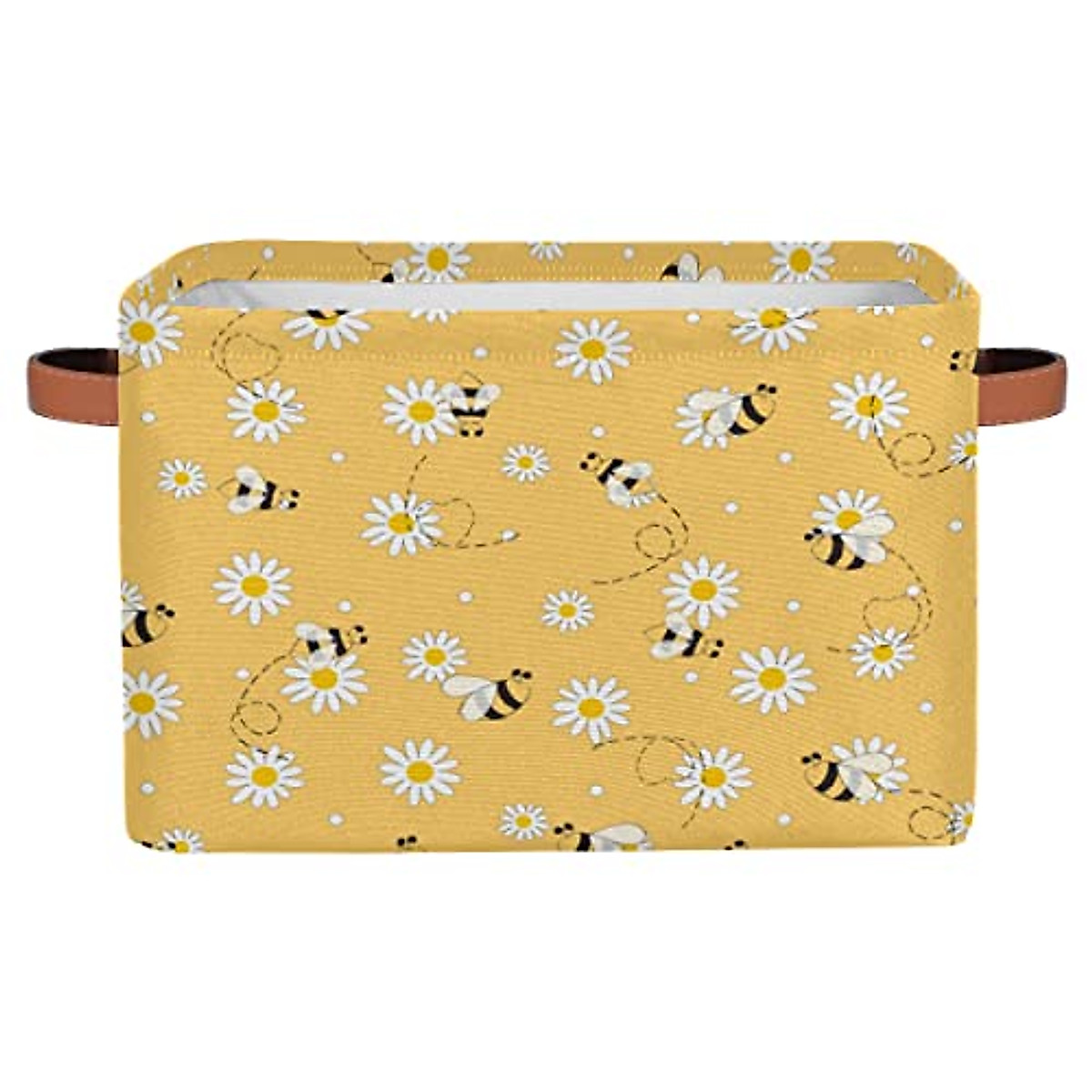 Large Storage Bin Animal Bees Collapsible Storage Basket with Handles,Daisy Flower Laundry Basket Hamper Organizer Foldable Storage Box for Toys Bedroom Kids Room Nursery Dorm Set of 1