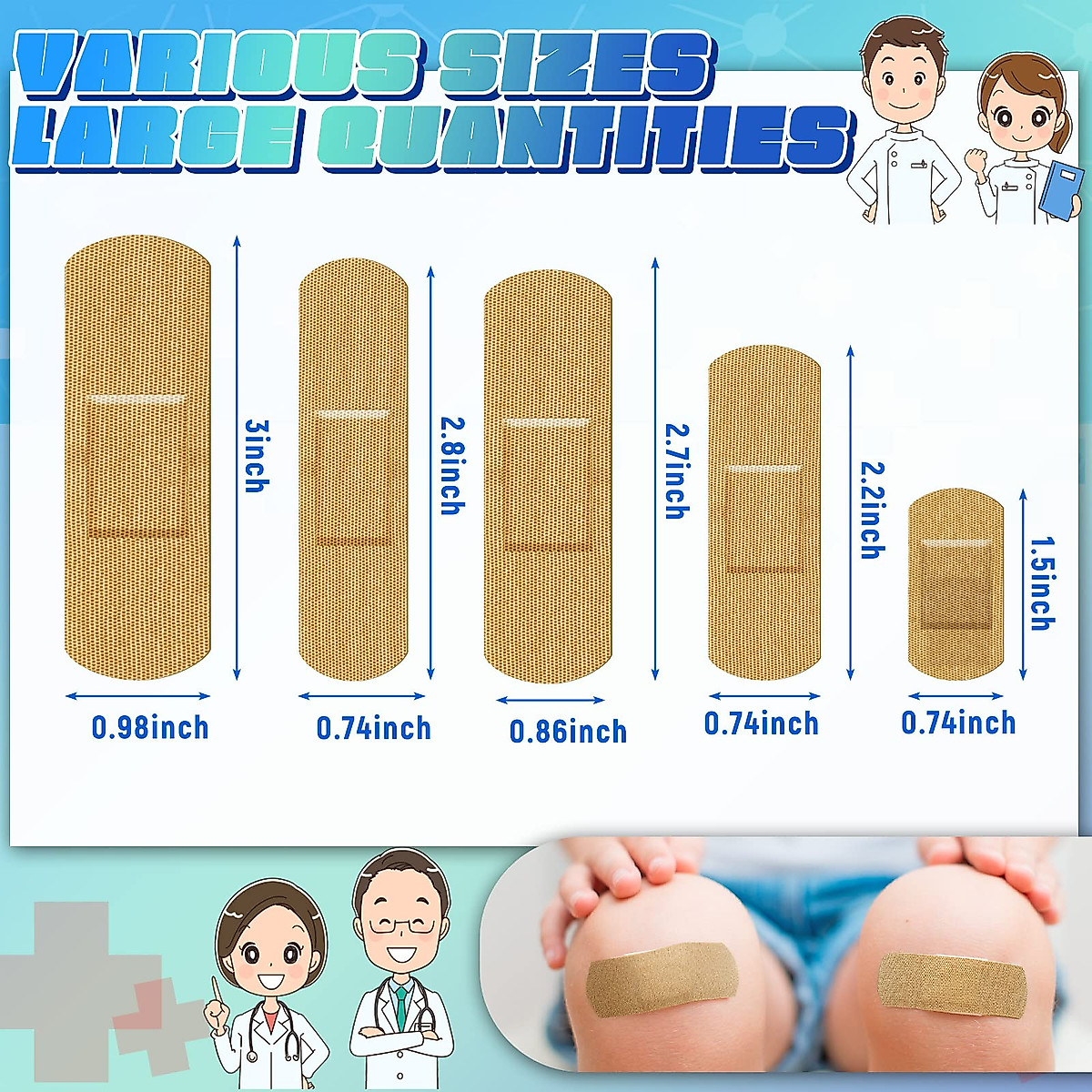 Supervitae 500 Pcs Adhesive Bandages Assorted Sizes Flexible Breathable Bandages Patch Bandages for Family First Aid Skin Wrap Finger Wound (Natural,Fabric)