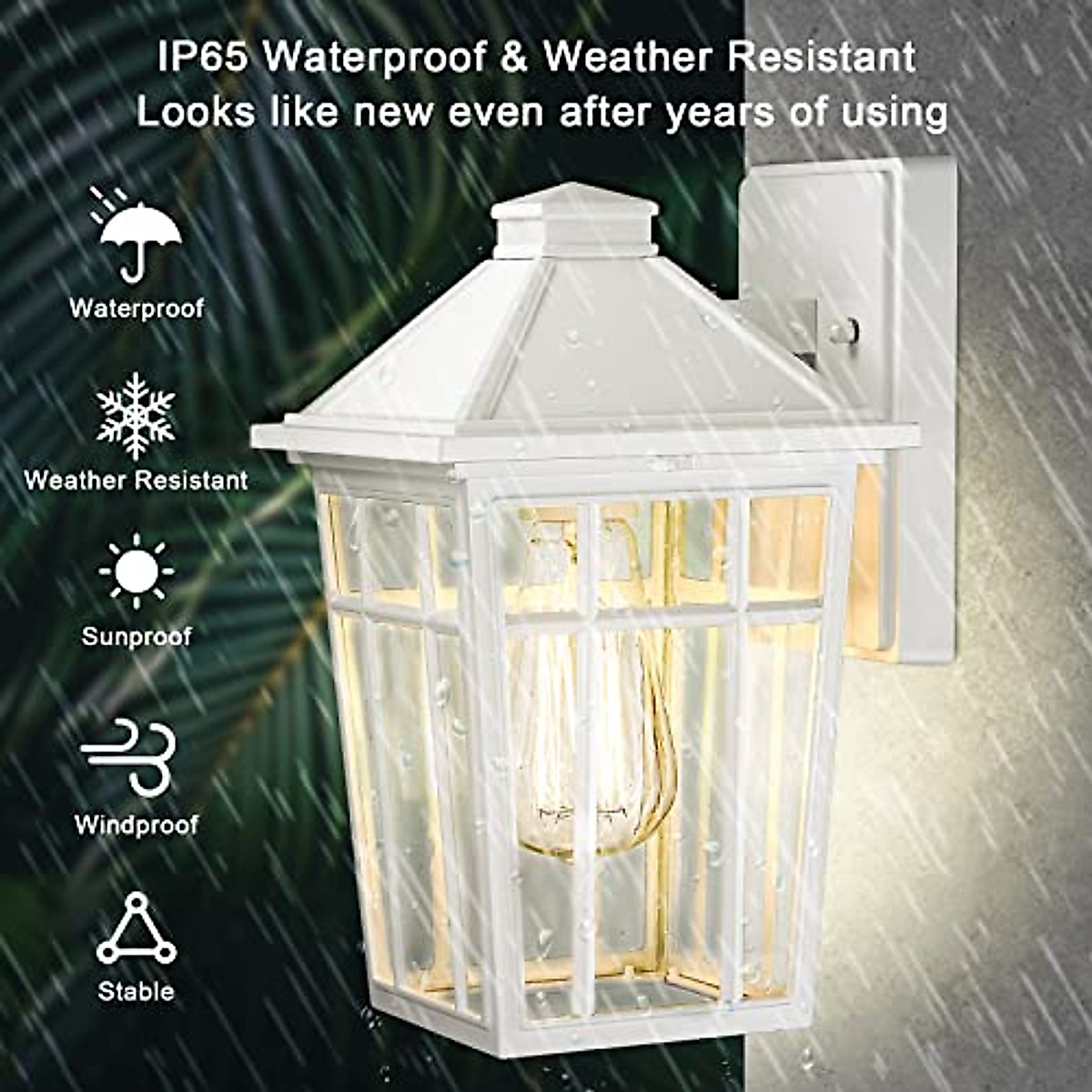 Darkaway Outdoor Sconce Lights Wall Light Fixtures, Front Porch Light Outdoor Wall Anti-Rust Waterproof Aluminum with Glass Exterior Light Fixture for Patio, Yard, Doorway, Garage(1 Pack, White)