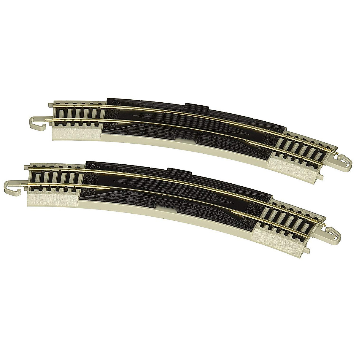 Bachmann Trains - Snap-Fit E-Z TRACK 18” RADIUS CURVED RERAILER (2/card) - NICKEL SILVER Rail With Gray Roadbed - HO Scale