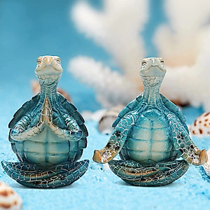 Set of 2 Sea Turtle Yoga Figurines Decorations Summer Meditating Sea Turtle Decor Spring Garden Turtle Crafts,Realistic Sea Turtle Figurines, Sea Turtle Yoga Figurines for Home Office Decorations