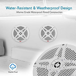 Pyle 6.5 Inch Bluetooth Marine Speakers - 2-way IP-X4 Waterproof and Weather Resistant Outdoor Audio Dual Stereo Sound System with 600 Watt Power and Low Profile Design - 1 Pair - PLMRBT65W (White)