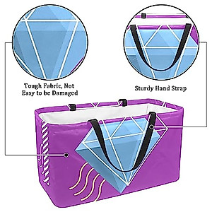 KQNZT Reusable Grocery Bags, Heavy Duty Reusable Shopping Bags, Large Tote Bags with Long Handles and Reinforced Bottom, Purple Blue Diamond