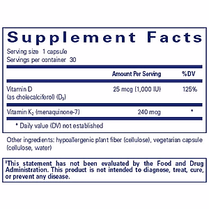 Pure Encapsulations PureHeart K2D | Hypoallergenic Supplement to Promote Calcium Homeostasis and Cardiovascular Function* | 30 Capsules