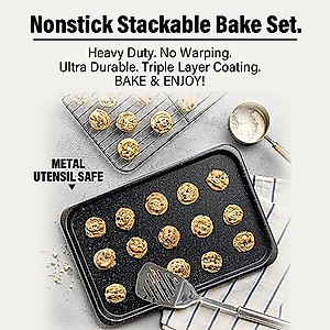 Granitestone Black 6 Pc Stackable Bakeware Set/Baking Pans Set Nonstick with Oven Pans + Baking Sheet Set and Wire Rack, Complete Baking Set for Kitchen, Oven/Dishwasher Safe, 100% Non Toxic