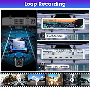 NHOPEEW 11.26 inch Rear View Mirror Camera with Carplay and Android Auto - Mirror Dash Cam Front and Rear - FM Transmitter/Bluetooth/Split Screen/Voice Control/Loop Recording + 64GB TF Card