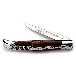 Laguiole en Aubrac Handmade Knife 12 cm Corkscrew L0312AMIF Snakewood Handle, Blade and bolsters Stainless Steel Shiny