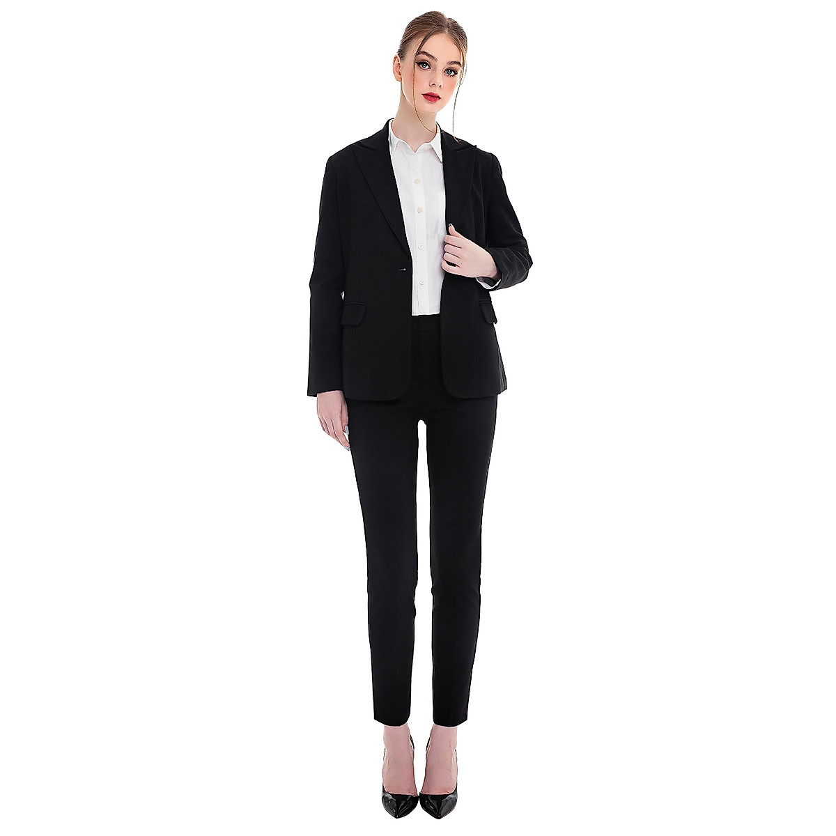 Marycrafts Women's Pant Suits Set – Professional Business Suiting Blazer and Pants 2 Piece Outfit 14 Black