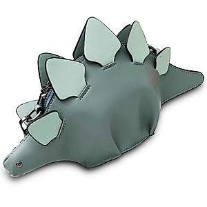 Fozehlad Novelty Dinosaur Shoulder Cross Body Bag for Little Girl, PU Leather Rivet Messenger Handbag for women(PU,Grayish Blue)