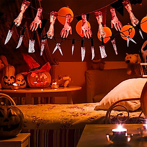 Outus 6 Sets Halloween Garland Banner, Include 48 Garland and 16 Fake Scary Broken Hands and Feet Hanging Decor, Halloween Party Decoration Scary Banner Supplies
