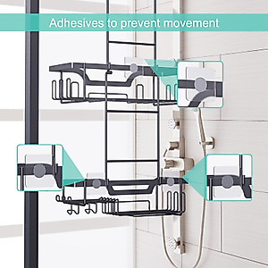 Over the Door Shower Caddy, Hanging Shower Shelves With 2 Tier Rack, No Drilling Adhesive Shower Organizer for Bathroom - Black