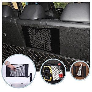 GKmow 2 PCS Car Elastic Storage Mesh Bag, 9.84" x 11.81" Velcro Seat Back Double-layer Mesh Garbage Bag, Multi-functional Compact Hemming Accessory, Universal Suits for Most Models (Black)