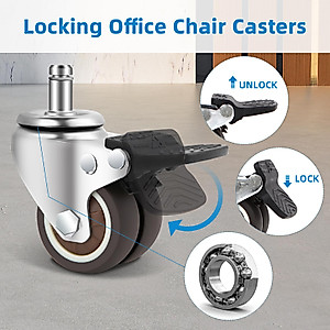 W B D WEIBIDA Office Chair Wheels with Brake Set of 5 Rubber Replacement Caster for Chair Wheels 2 Inch Heavy Duty Universal Wheel for Work, Desk and Gaming Chair Safe for All Floors