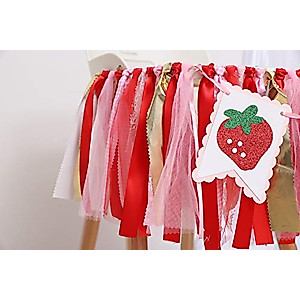Berry Strawberry Theme High Chair Banner - Sweet First Birthday Banner - Smash Cake Photo Prop - 1st Birthday Photo Backdrop Decorations - Birthday Souvenir and Gifts for Kids (Strawberry-2)