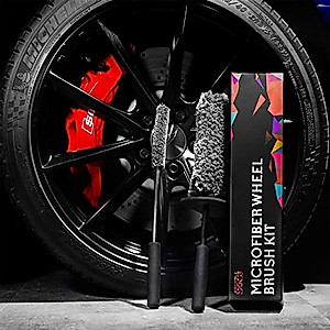 SGCB Pro Microfiber Wheel Brush kit, Synthetic Woolies Brush for Wheel, Antislip Bendable Tire Wheel Wand Chemical Resistant Car Rim Brush, Soft Dense Fibers Wheels Brush Rim Detailing Cleaner, Large
