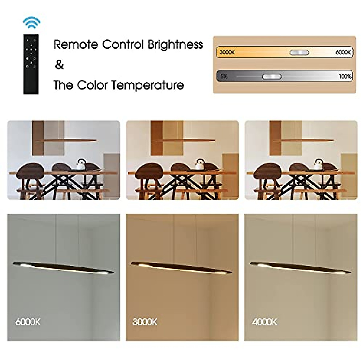 YISDESIGN 51" LED Dimmable Wooden Linear Pendant Lighting Island Lights for Dining Room Bar Kitchen Island Hanging Light Fixture Walnut Color