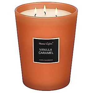 HomeLights Highly Scented Candles, Big 33.3 oz for Home, Natural Soy Aromatherapy Candles, Smokeless Long Lasting 130 hrs with 3 Cotton Wicks, Candles Gifts for Women & Men - Vanilla Caramel