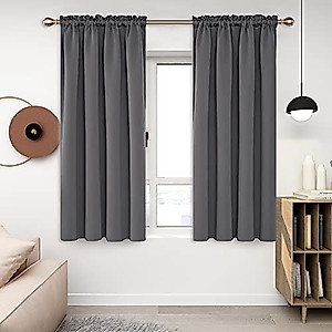 Deconovo Blackout Curtains Panels for Bedroom, Energy Saving Rod Pocket Living Room Curtains, Grey Black Out Curtains 63 Inch Long 2 Panels Burg - 42W x 63L Inch, Dark Grey,