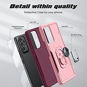 TUNKARMOR for Samsung Galaxy A53 5G | A53 5G UW Case: with Tempered Screen Protector Built in Rotable Ring Kickstand Military Grade Dual Layer Shockproof Protective Phone Cover - Rose Pink