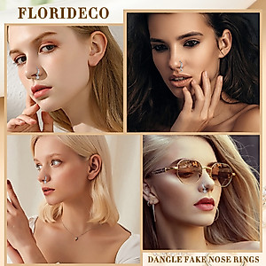 Florideco 9 Pcs 20G Dangle Fake Nose Rings Hoops for Women CZ Dangle Nose Rings Non Piercing Cartilage Earring Nose Cuffs Dangling Faux Nose Piercing Jewelry Silver Gold