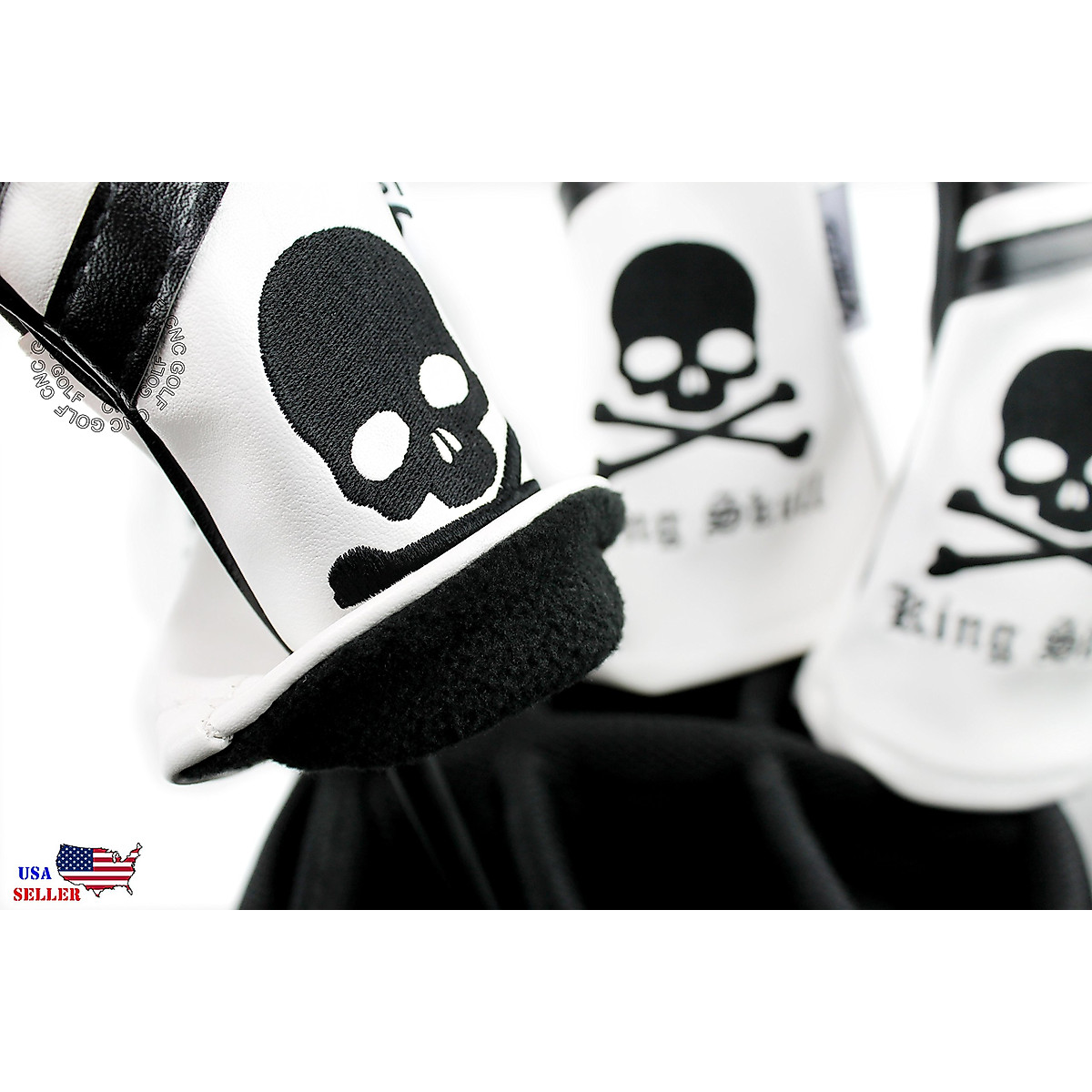 Guiote Skull 1 3 5 H Golf Headcover White Vintage Retro Driver Fairway Wood Hybrid Cover