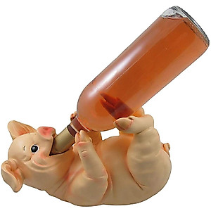 Drinking Pig Wine Bottle Holder Sculpture for Country Farm Bar and Kitchen Decor Tabletop Wine Stands & Racks and Decorative Collectible Statue Gifts for Farmers