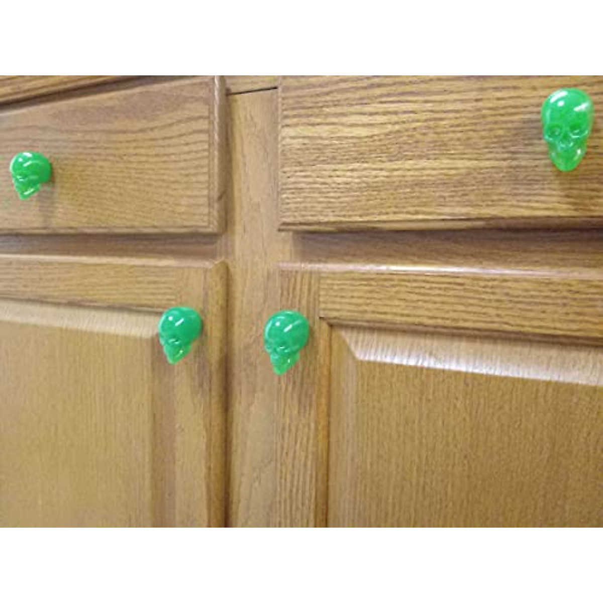 Green Skull Cabinet Knobs/Drawer Knobs (Black Light Activated) (Set of 2)