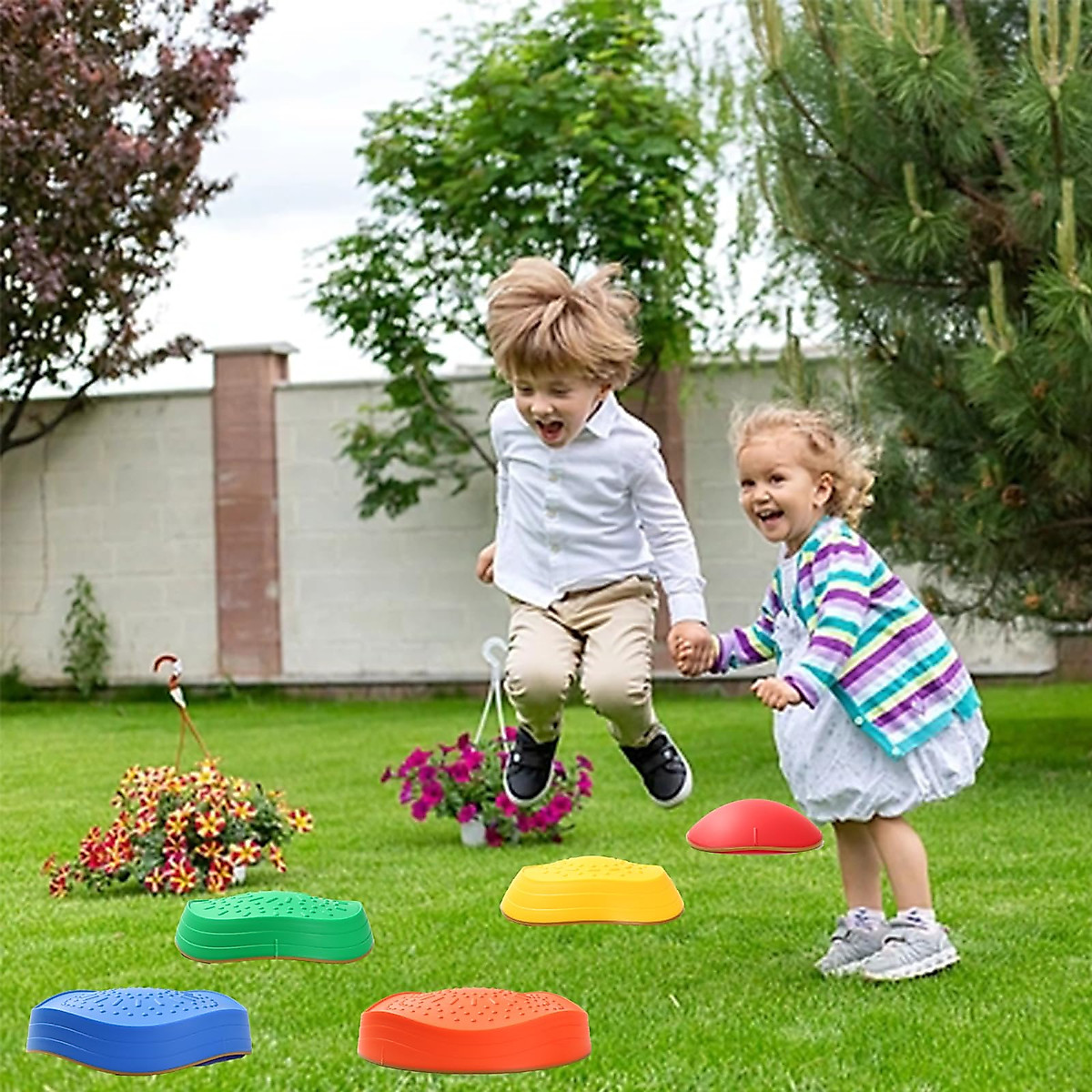 Juoe 5Pcs Stepping Stones for Kids,Non-Slip Plastic Toddler Balance River Stones for Promoting Children's Coordination Skills Obstacle Courses Sensory Toys for Toddlers Indoor or Outdoor Play